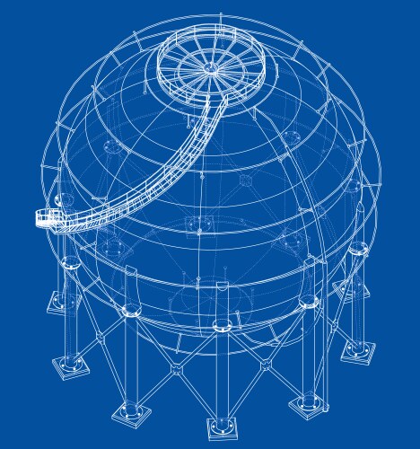 Spherical storage tank isometric blueprints Vector Image