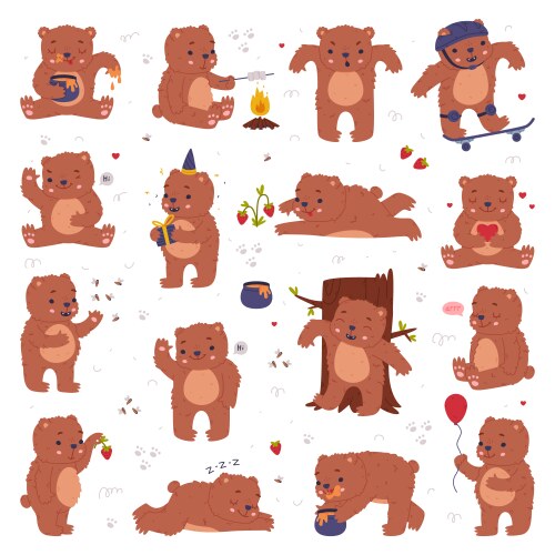 Cartoon happy bear collection set Royalty Free Vector Image
