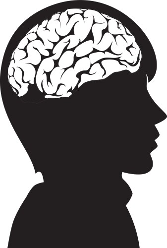 Silhouette brain inside open head drawing Vector Image