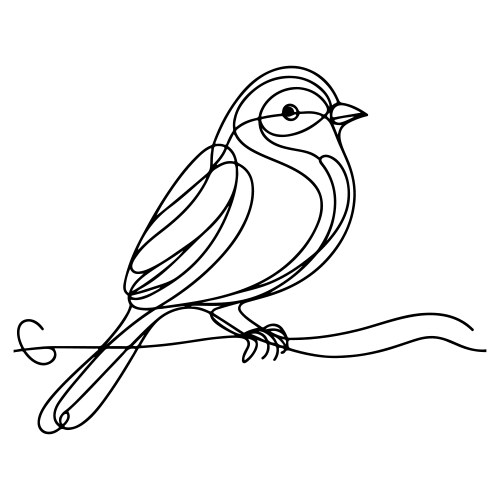 One line continuous bird sitting art Royalty Free Vector