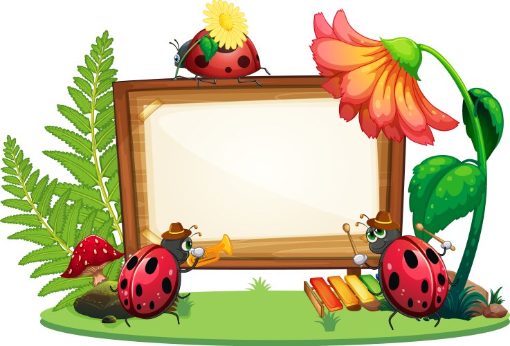 Border template design with insects in garden Vector Image