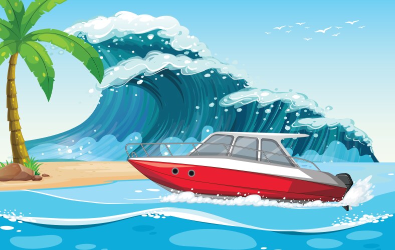 Shark on speed boat with ocean wave Royalty Free Vector