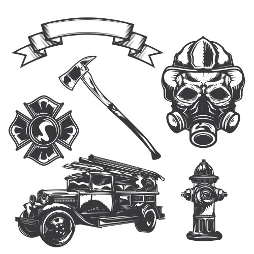 Firefighting vintage elements set Royalty Free Vector Image