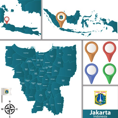 Jakarta Map with Districts Royalty Free Vector Image