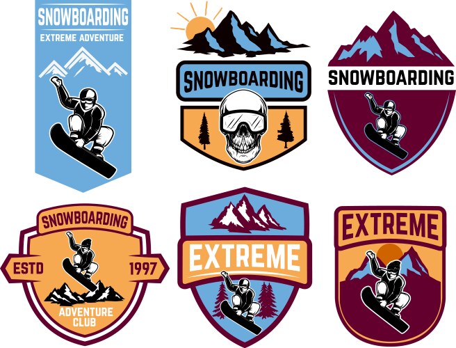 Skiing emblems and design elements Royalty Free Vector Image
