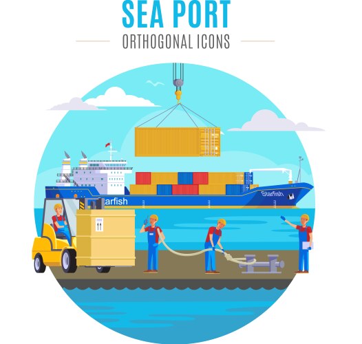 Flyer with cargo port Royalty Free Vector Image