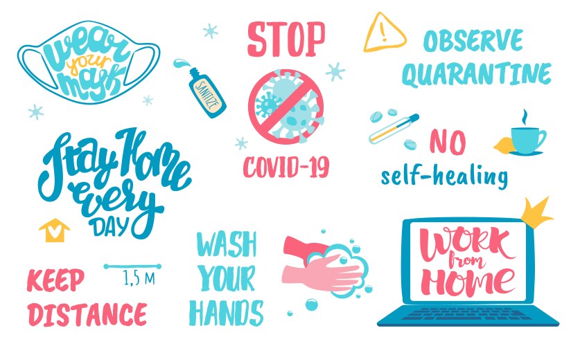 Corona virus letterings and other elements Vector Image