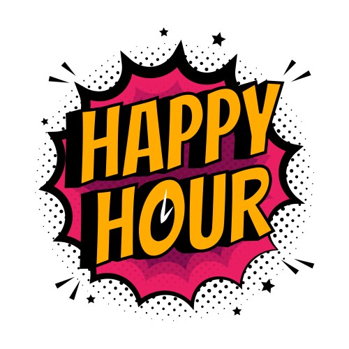Happy hour label sign design funny cool comic Vector Image