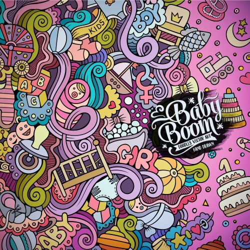 Cartoon doodles baby boom frame Royalty Free Vector Image