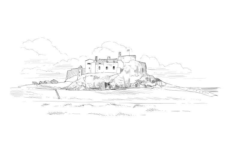 Castle front view pencil hand drawing ready Vector Image