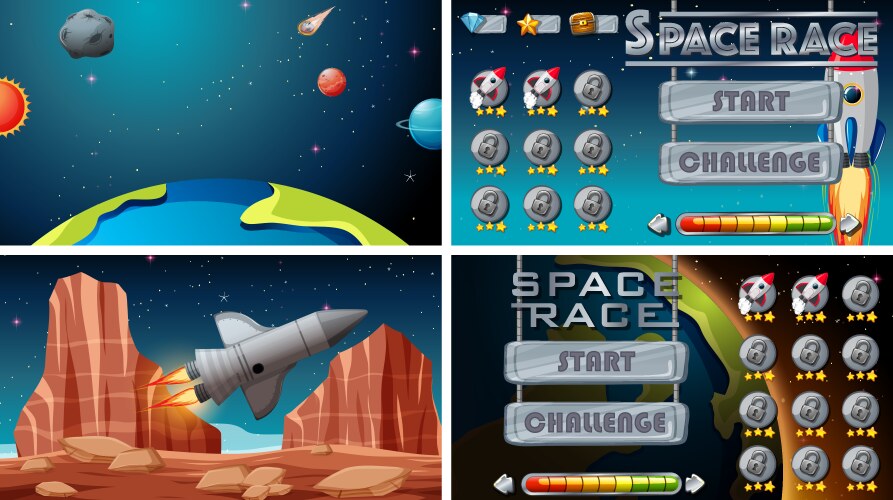 Big set buttons icons elements for space game Vector Image Big set buttons icons elements for space game Vector Image