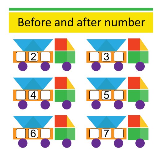 What comes before and after math worksheets Vector Image