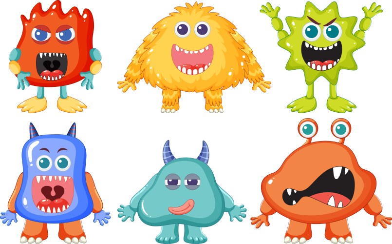 Monsters cartoon characters collection set Vector Image