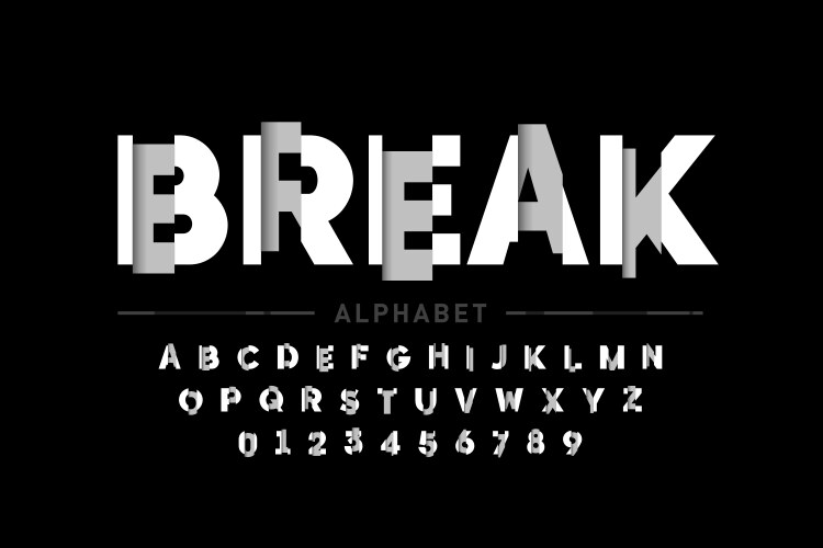 Damaged font design alphabet letters and numbers Vector Image