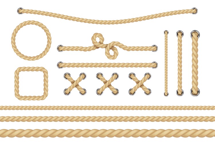 Rope elements marine cord borders nautical ropes Vector Image