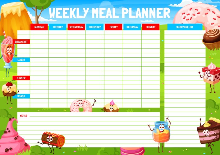 Kid weekly planner children cute calendar weeks Vector Image