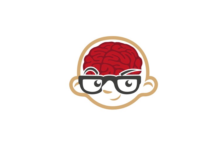 Brain head geek logo Royalty Free Vector Image