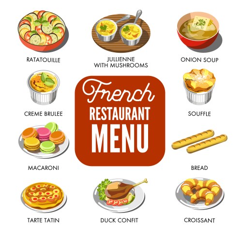 French restaurant menu with traditional national Vector Image