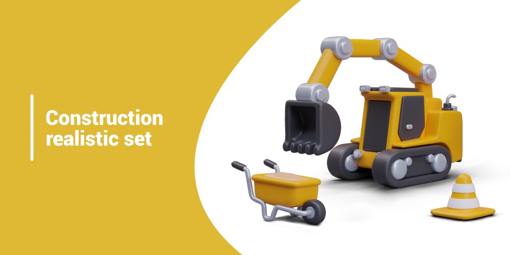 Set of realistic objects for construction yellow Vector Image