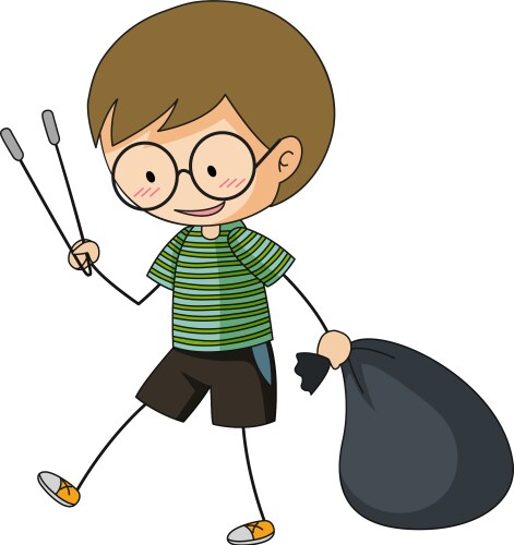 Children cleaning up cartoon character on white Vector Image