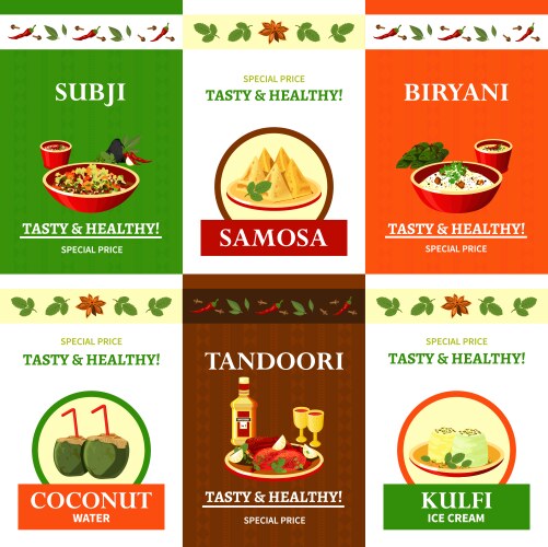 Indian food menu authentic india restaurant dish Vector Image