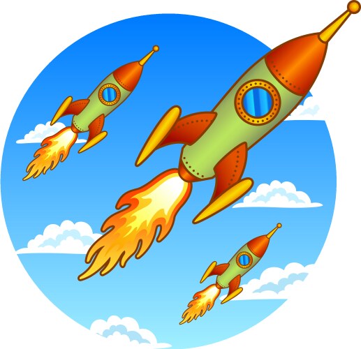 Sky landscape with rocket and planets spaceship Vector Image