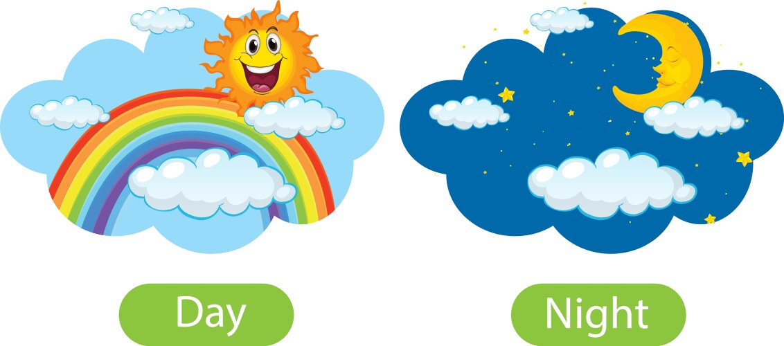 Opposite adjectives words with day and night Vector Image