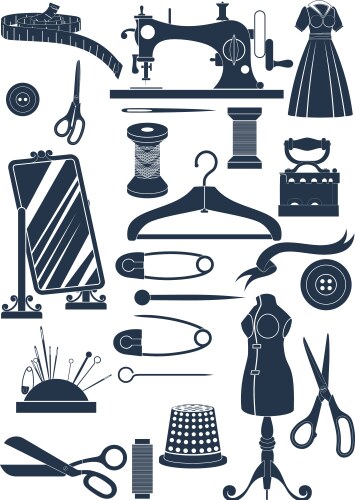 Sewing mannequin needle scissors and spool Vector Image