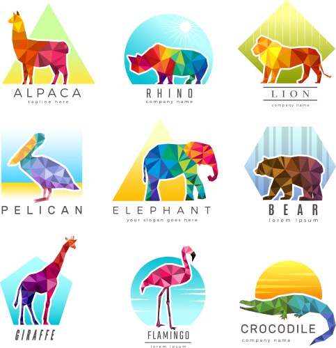 Basic geometric shapes with cute farm animals set Vector Image