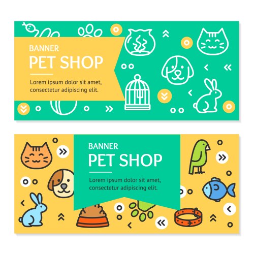 Pet shop badges or labels line art set Royalty Free Vector