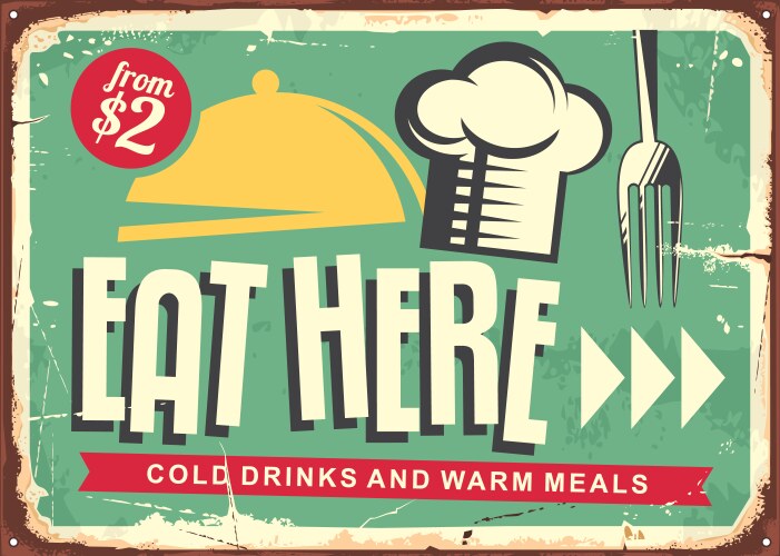 Fast food restaurant vintage tin sign design Vector Image