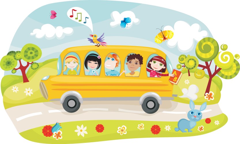 Kids in school bus Royalty Free Vector Image - VectorStock