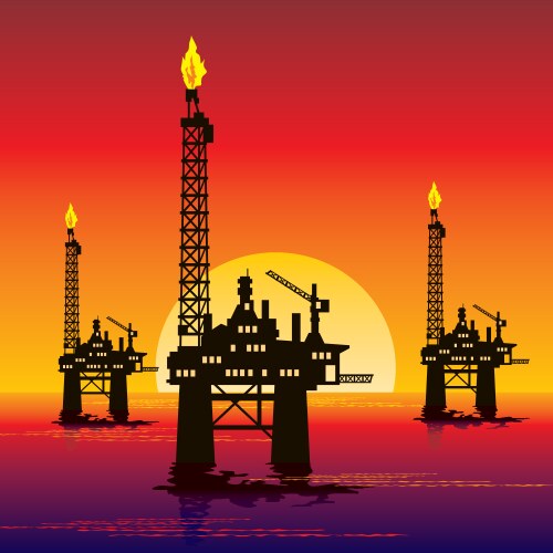 Oil drilling sunset Royalty Free Vector Image - VectorStock