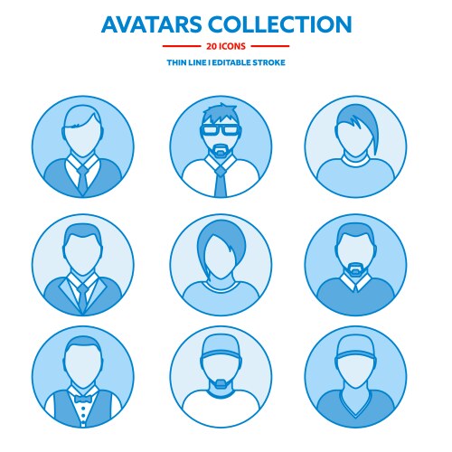Flat modern blue minimal avatar icons business Vector Image