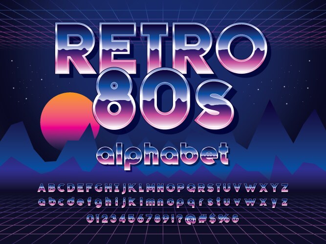 Futuristic retro typeface 80s style alphabet Vector Image