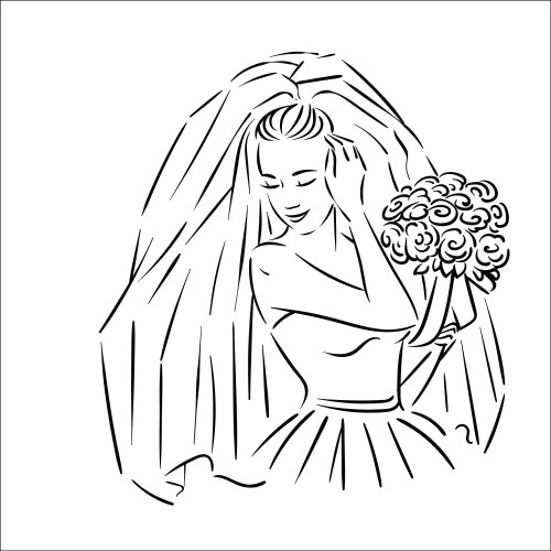 Bride back with bouquet of flowers Royalty Free Vector Image
