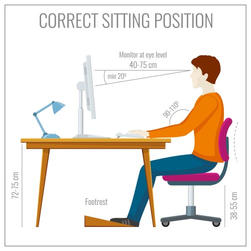 Ergonomics correct sitting posture Royalty Free Vector Image