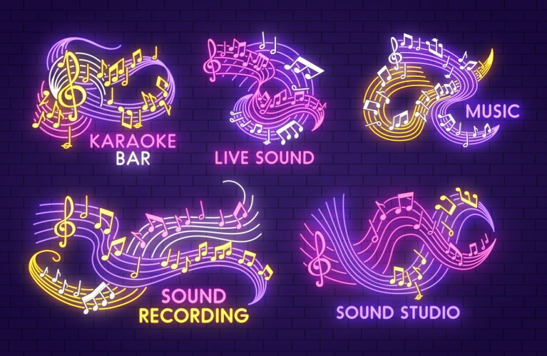 Music neon label set Royalty Free Vector Image