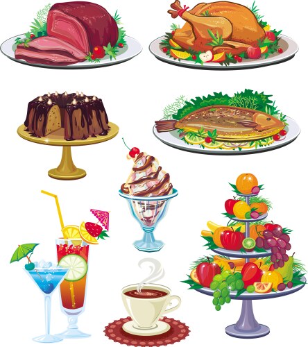 Set of food icons meat dishes Royalty Free Vector Image