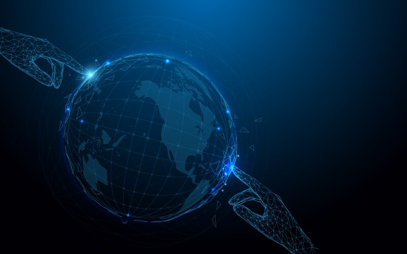 Hand holding with global form lines and particle Vector Image