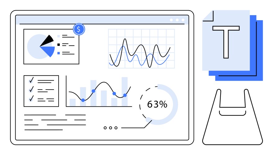 Digital dashboard with pie chart and data graph Vector Image