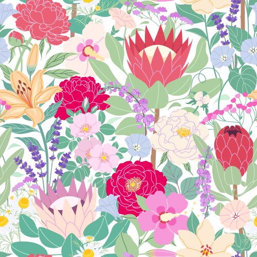 Blooming spring flowers garland Royalty Free Vector Image