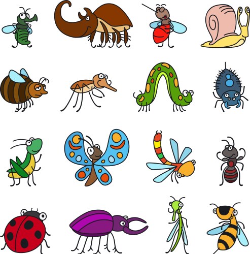 Cartoon insects cute grasshopper and ladybug Vector Image