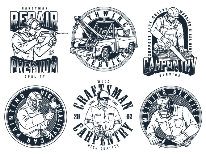 Monochrome emblem with tow truck Royalty Free Vector Image