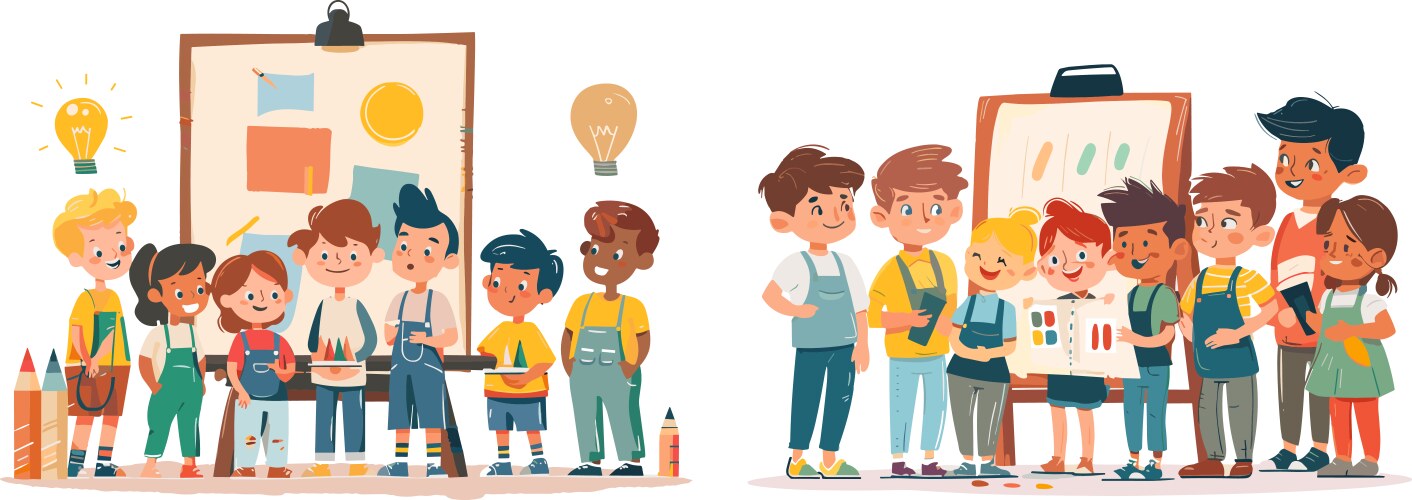 School teamwork progress children collaborate Vector Image