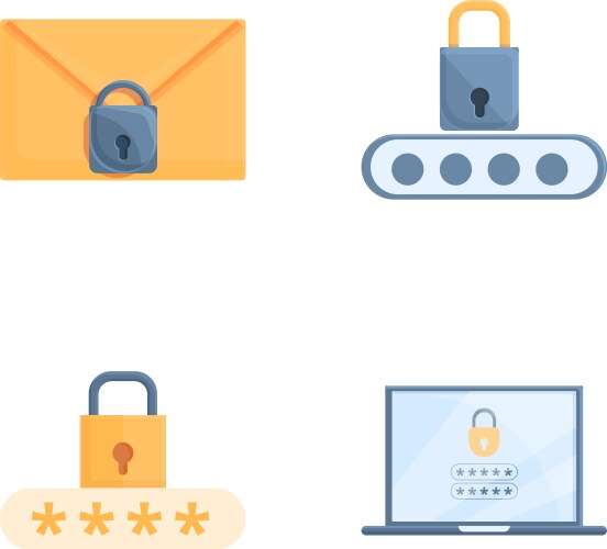 Restore password icons set cartoon Royalty Free Vector Image