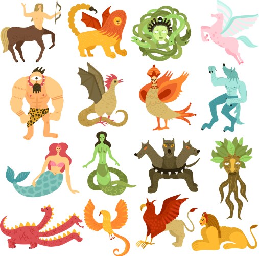 Collection of various magical mythical creatures Vector Image