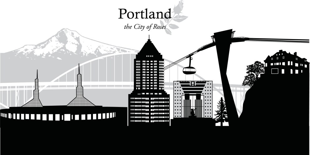 Portland oregon skyline detailed silhouette Vector Image