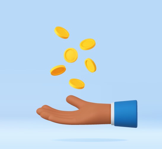 3d hand with coins flying Royalty Free Vector Image