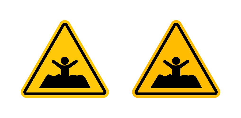 Deep water warning sign icon set alert for areas Vector Image